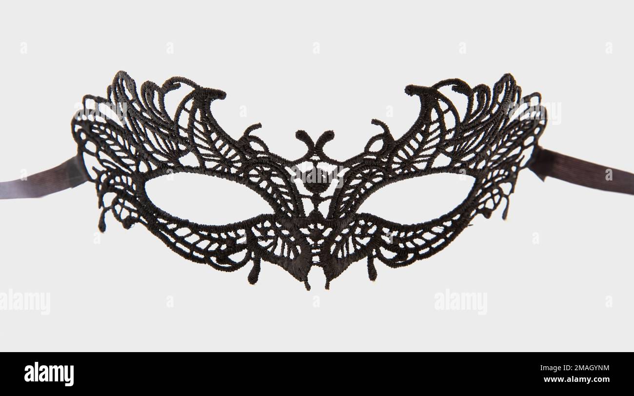 Carnival Venetian female mask black color lace isolated on white ...
