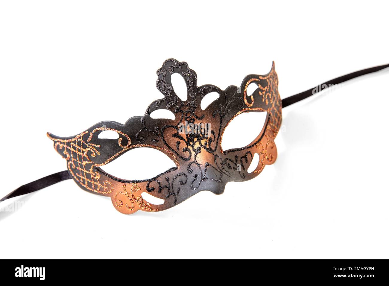 Carnival Venetian mask brown color with golden and black glitter ...