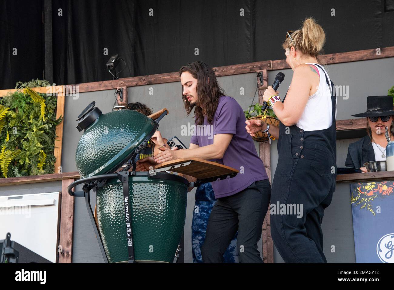 Sam Kiszka, left, of Greta Van Fleet, and Chef Amanda Freitag are seen ...