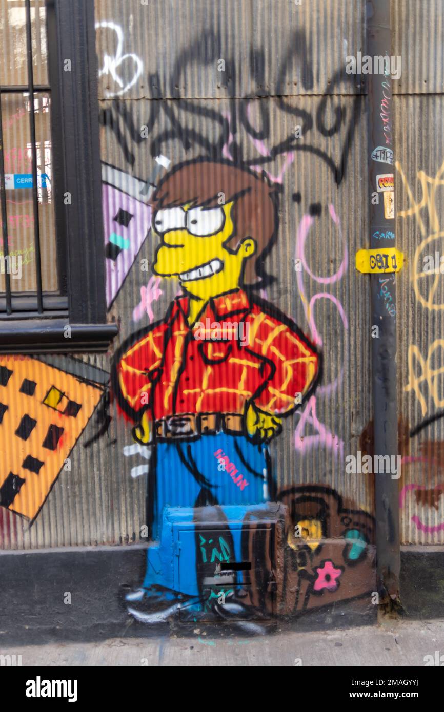 Valparaiso, Chile - Dec 5, 2022: Homer Simpson graffiti on a wall of a ...