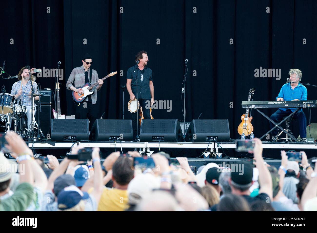 Liam Finn, lef, of Crowded House, Josh Klinghoffer, Eddie Vedder of ...