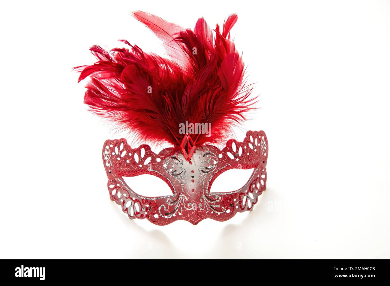 Carnival Venetian mask silver color with red feather decoration ...