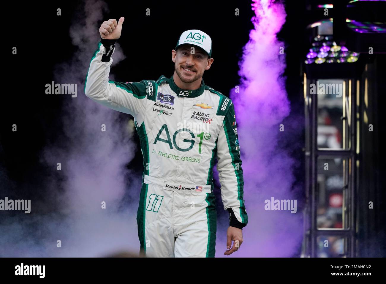 Daniel Hemric is introduced before a NASCAR Xfinity Series auto race at ...