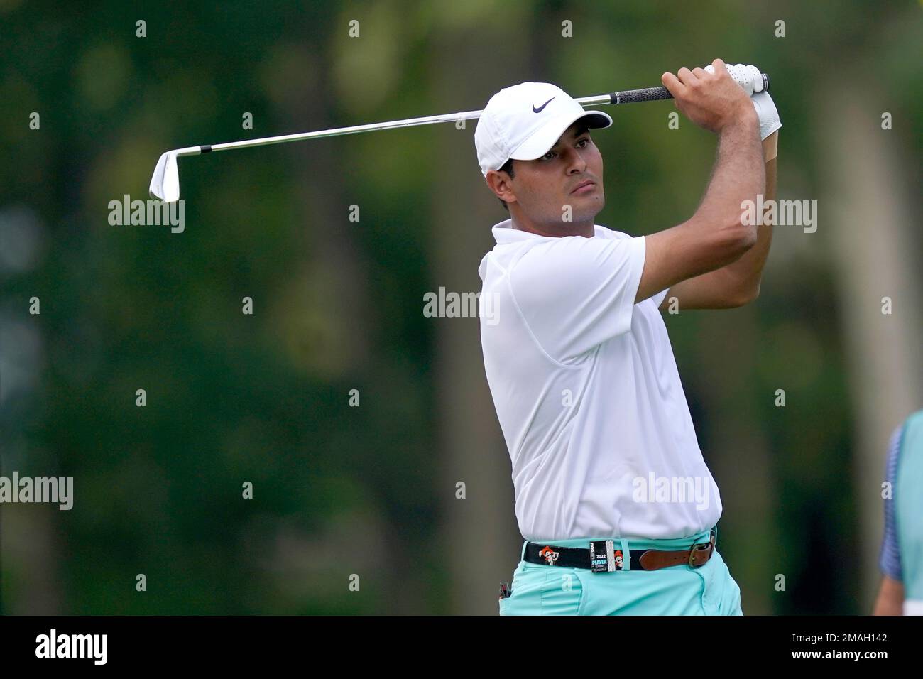 Eugenio Lopez-Chacarra watches his drive on the 12th tee during the ...