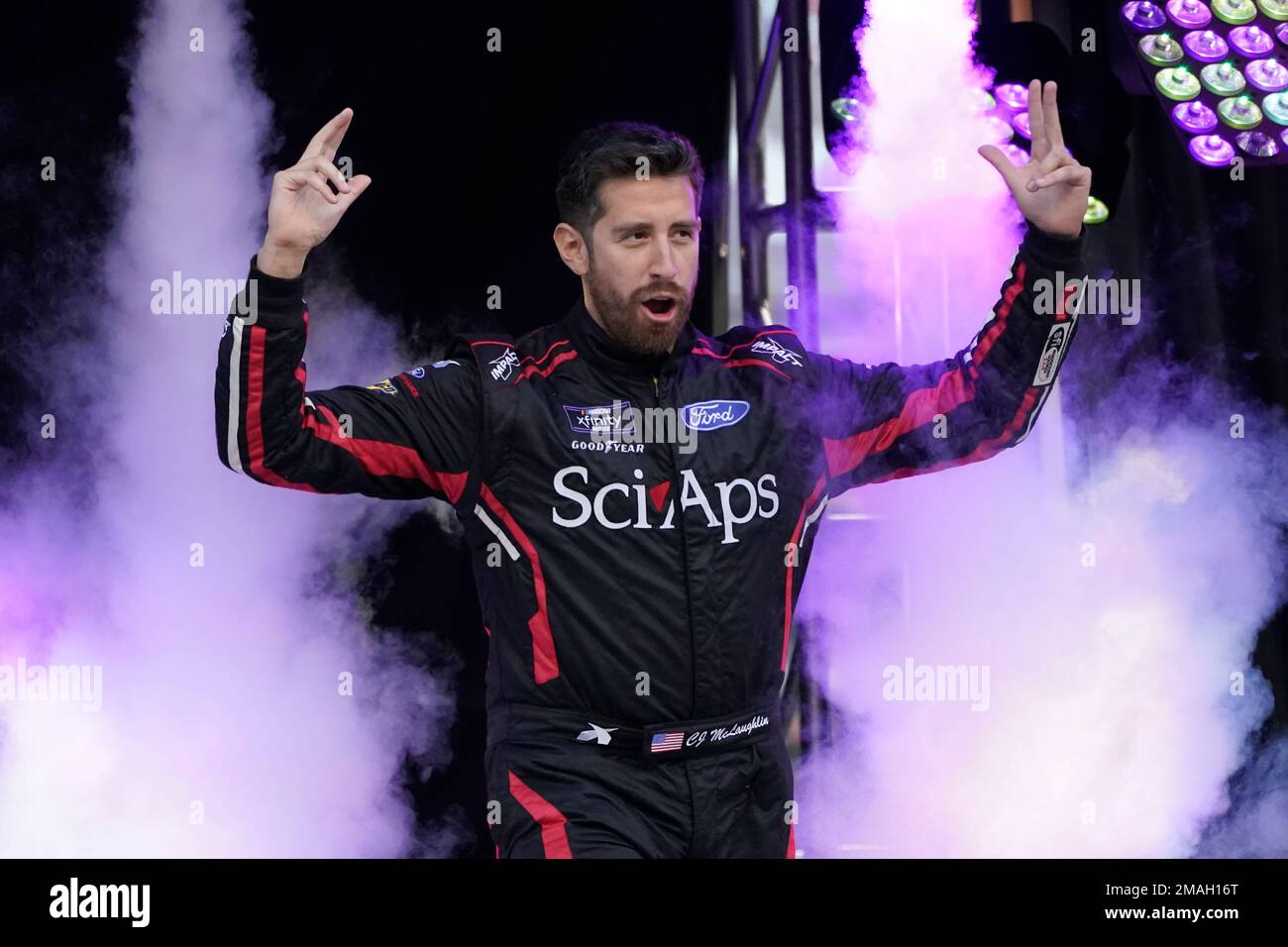 CJ McLaughlin is introduced before a NASCAR Xfinity Series auto race at ...
