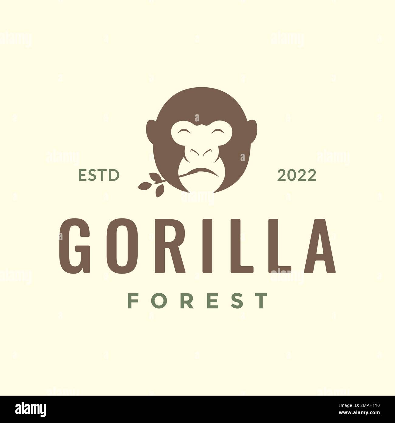 face little gorilla primate ape eat leaf hipster colored logo design ...