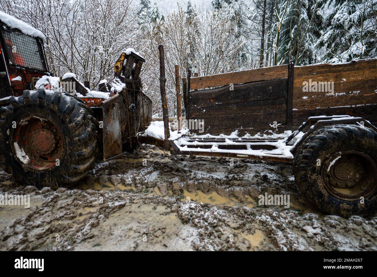 Extreme off-road 4x4 vehicle with snow and mud chains on wheels used ...