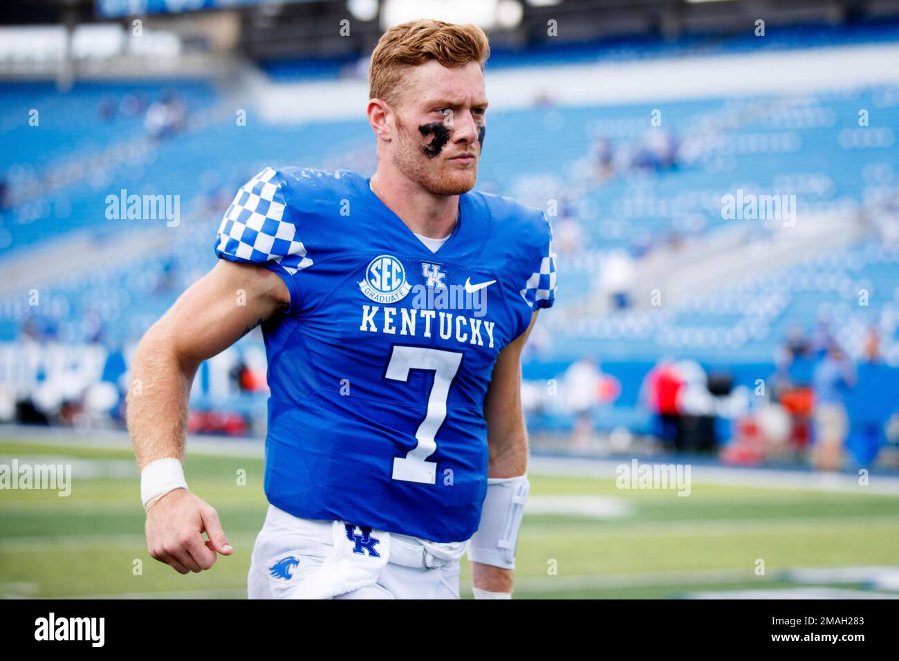 Kentucky quarterback Will Levis runs off the field after an NCAA ...