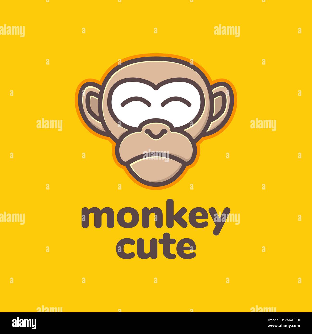face cute monkey primate ape forest smile sticker badge modern logo ...