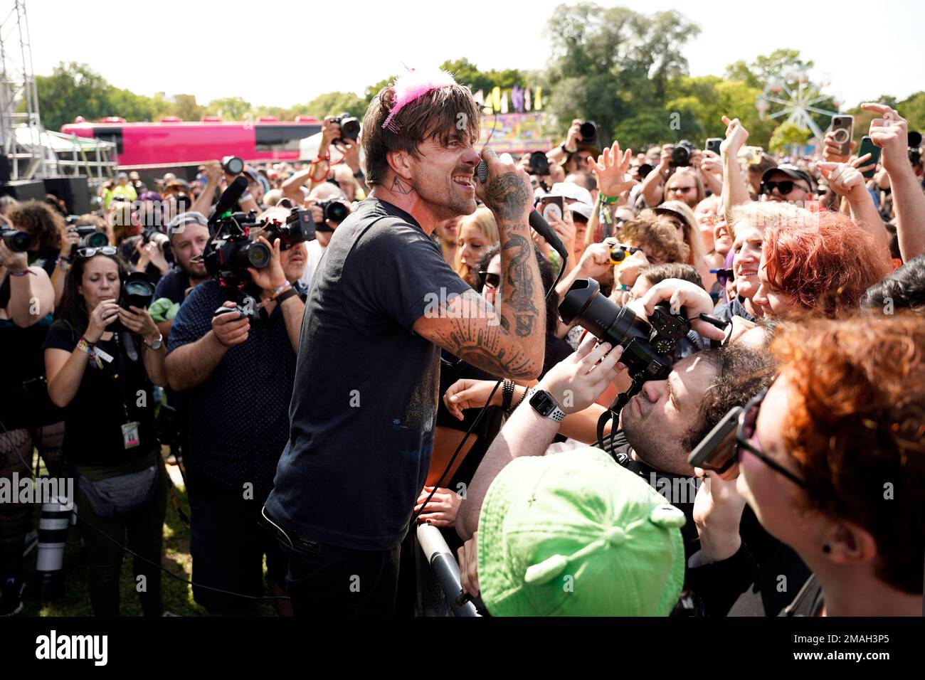 Anthony Green, of the band L.S. Dunes, performs on day one of Riot Fest ...