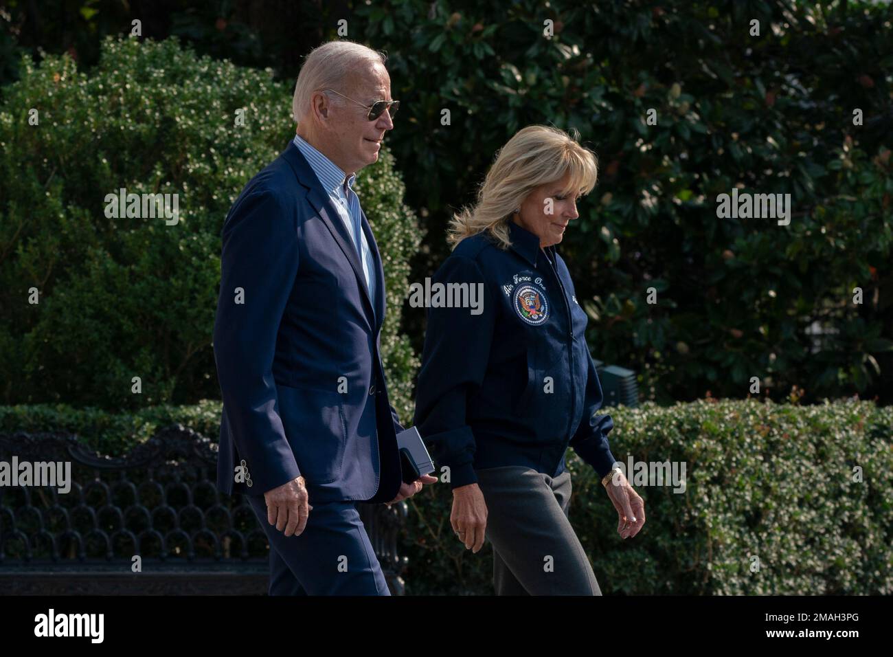 President Joe Biden and first lady Jill Biden walk to board Marine One ...