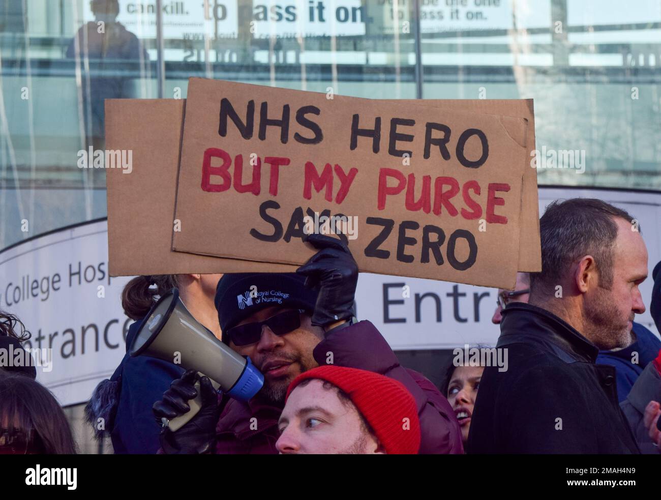 London, UK. 19th Jan, 2023. A nurse holds a placard which states 'NHS ...