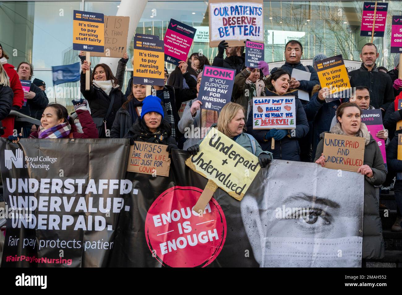 Nurses outside UCH Hospital, London striking for more pay and improved ...