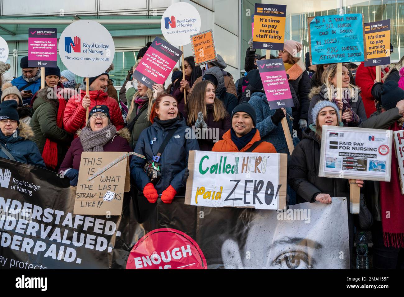 Nurses outside UCH Hospital, London striking for more pay and staff ...