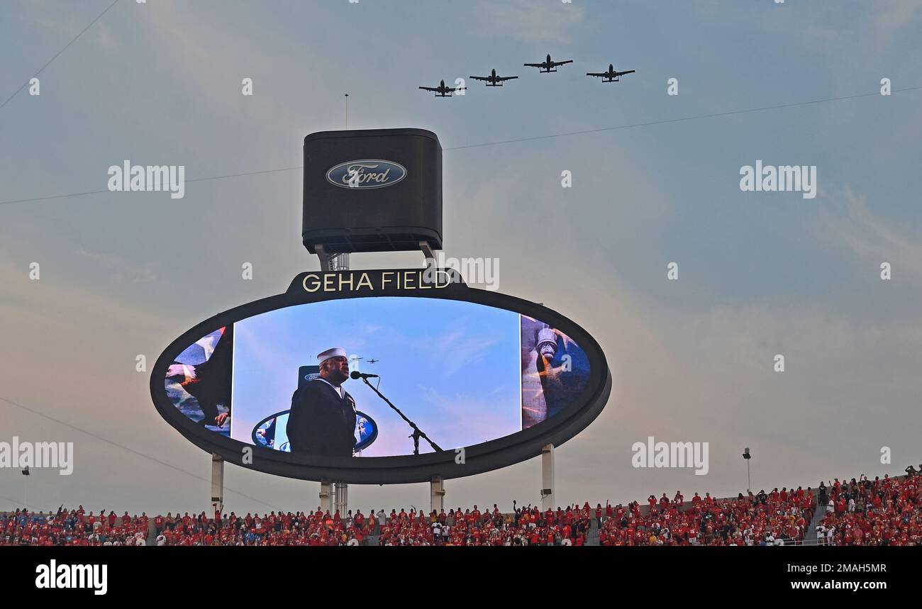 US Air Force A-10's fly over GEHA Field At Arrowhead Stadium during the ...