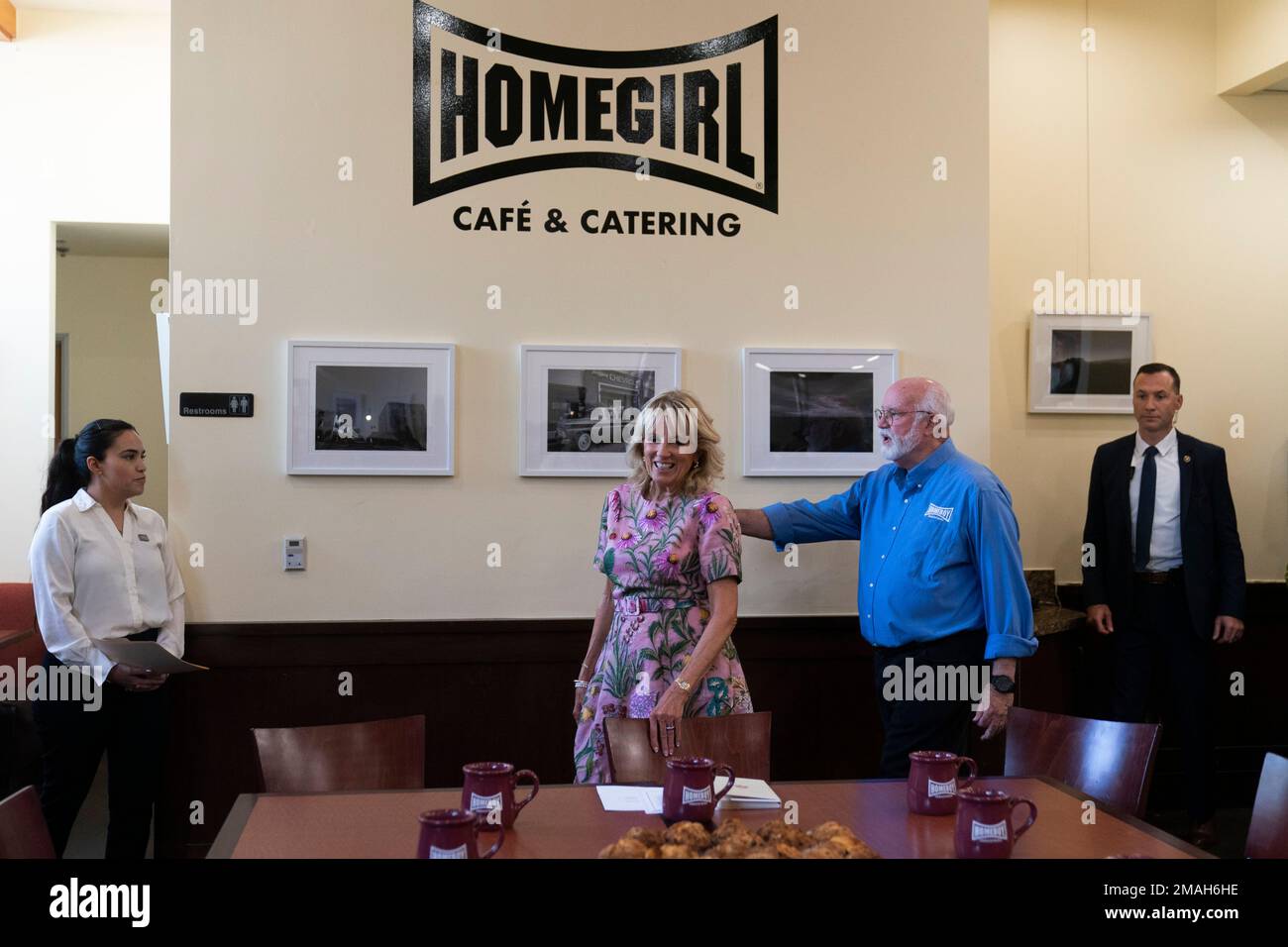 First lady Jill Biden, center, and Father Greg Boyle, founder of ...