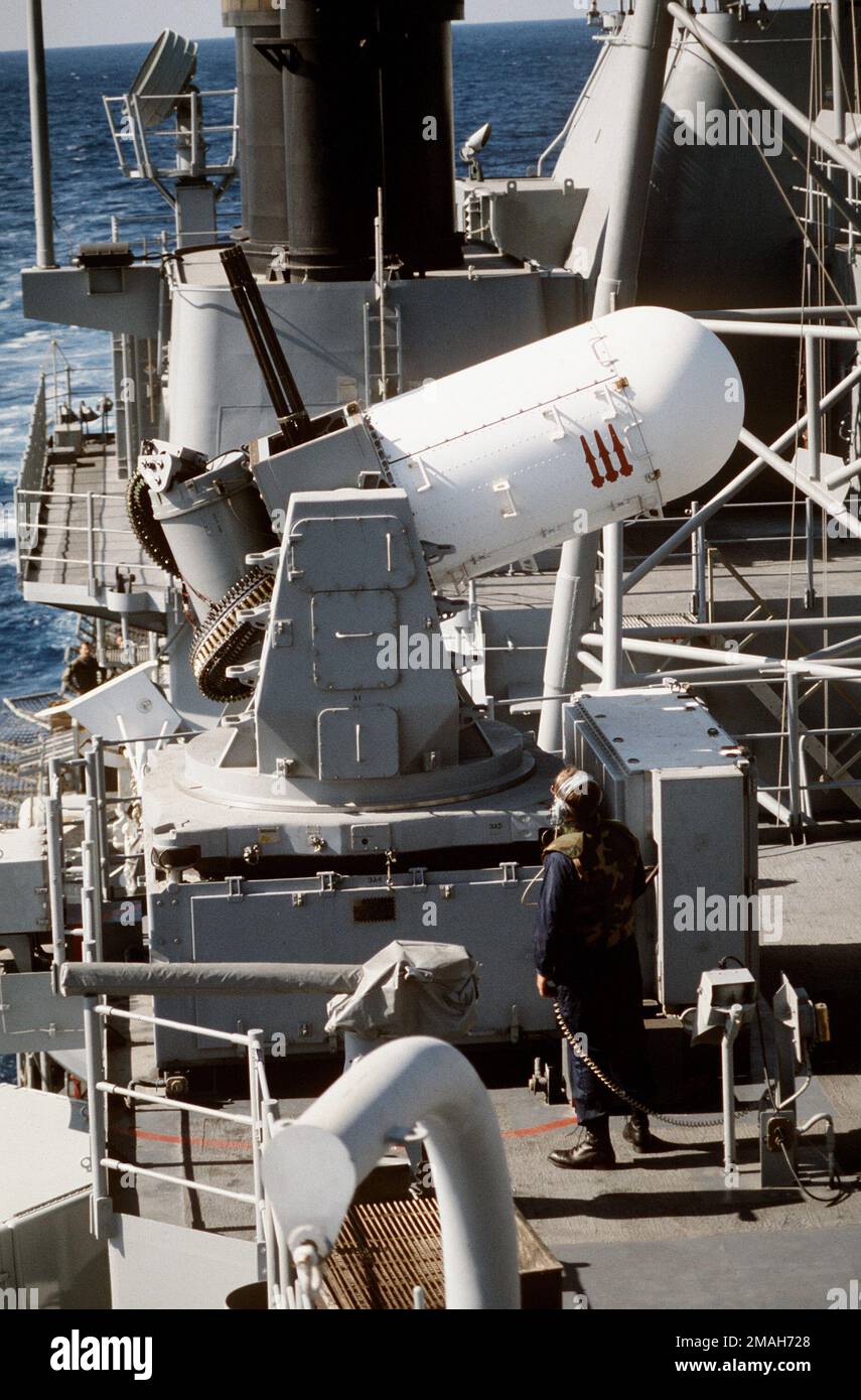 A view of the Mk-15 Close-In Weapons System (CIWS) (Phalanx Mount) in ...