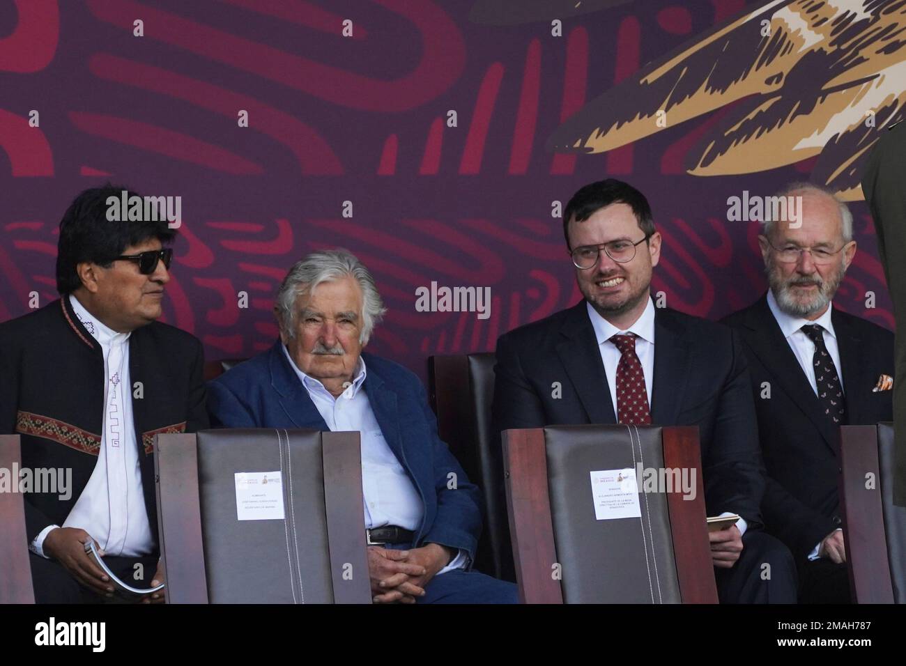 Uruguay's former President Jose Mujica, second from left, Bolivia's ...