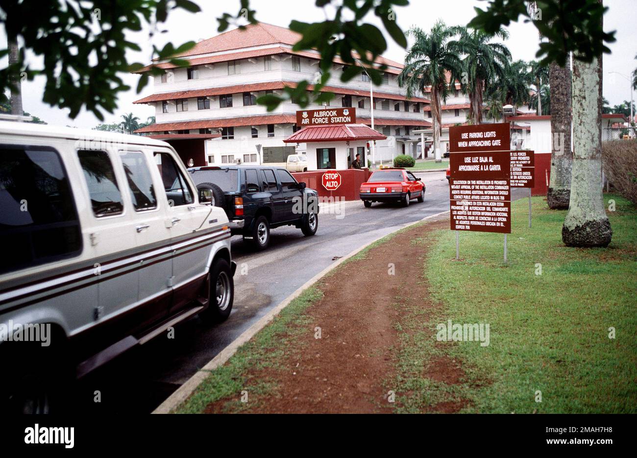 A close-up view of the main gate including incoming traffic and the ...