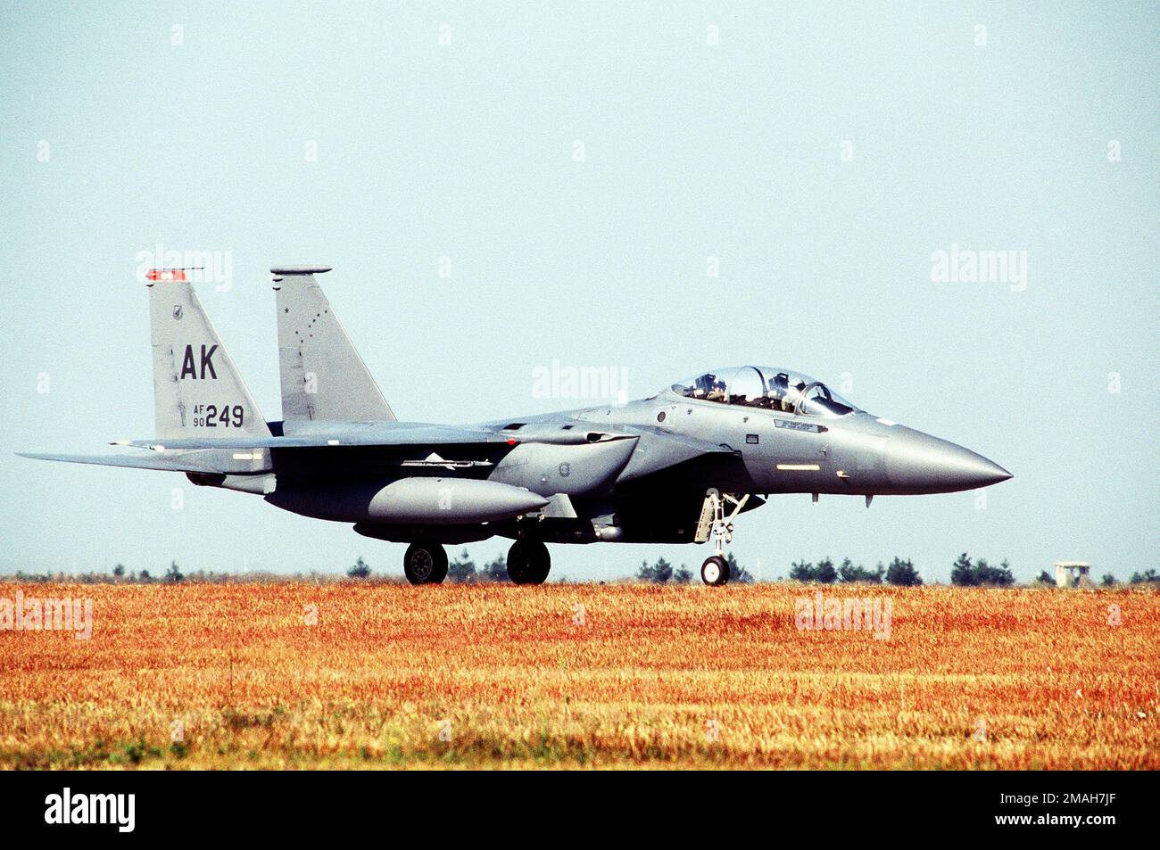 An F-15 from the 90th Fighter Squadron (FS) comes to a stop on the ...