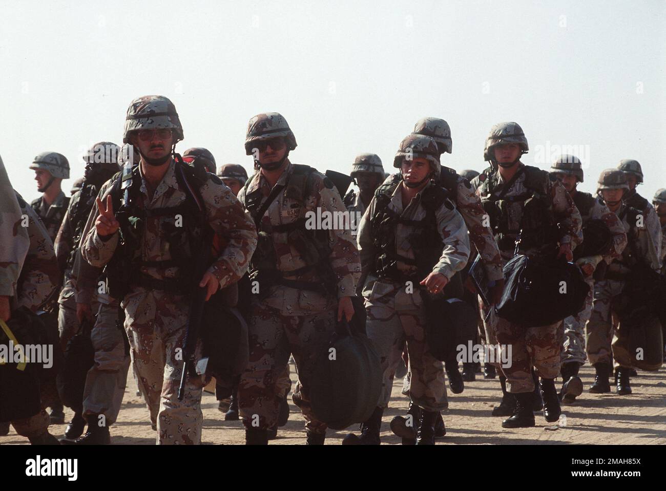 Members of the 24th Infantry Division, Fort Stewart, GA, arriving at ...