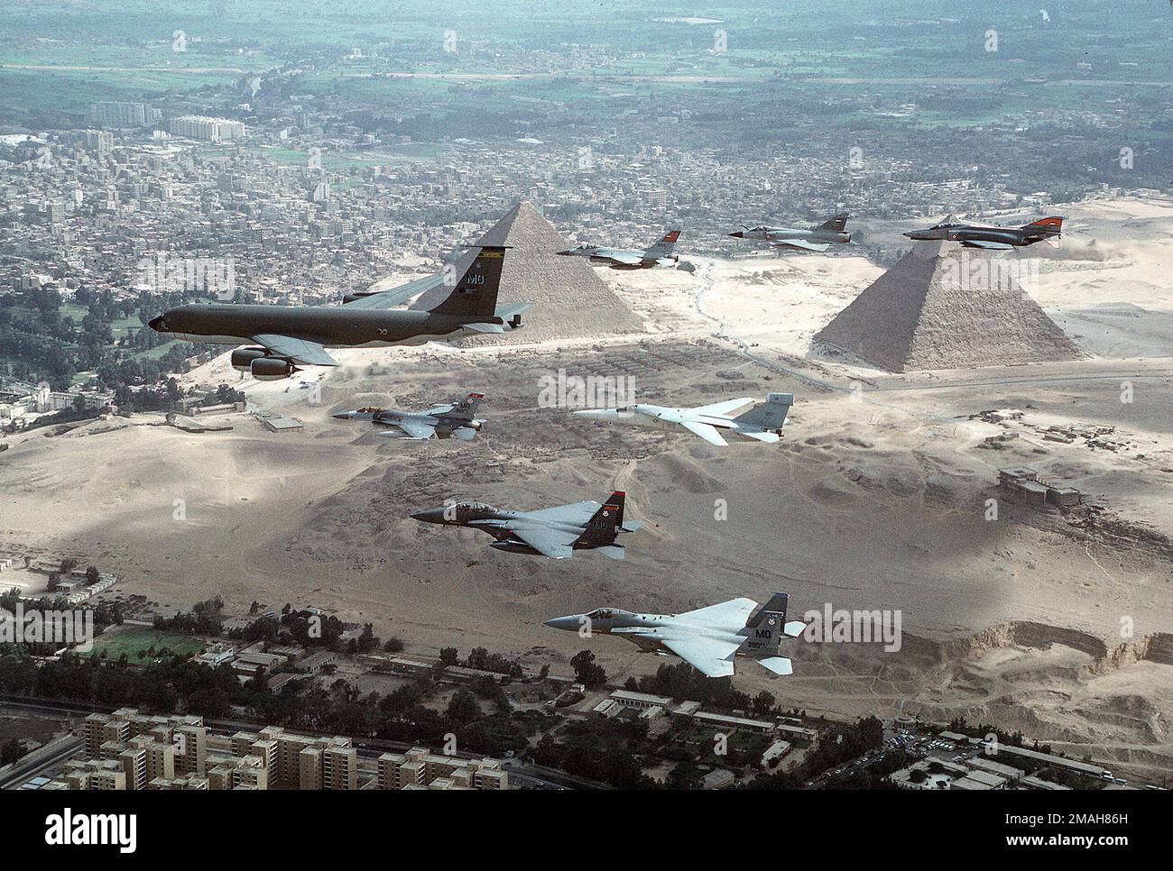 A KC-135R, F-15E's and a F-16 from the 366th Air Wing, Mountain Home ...