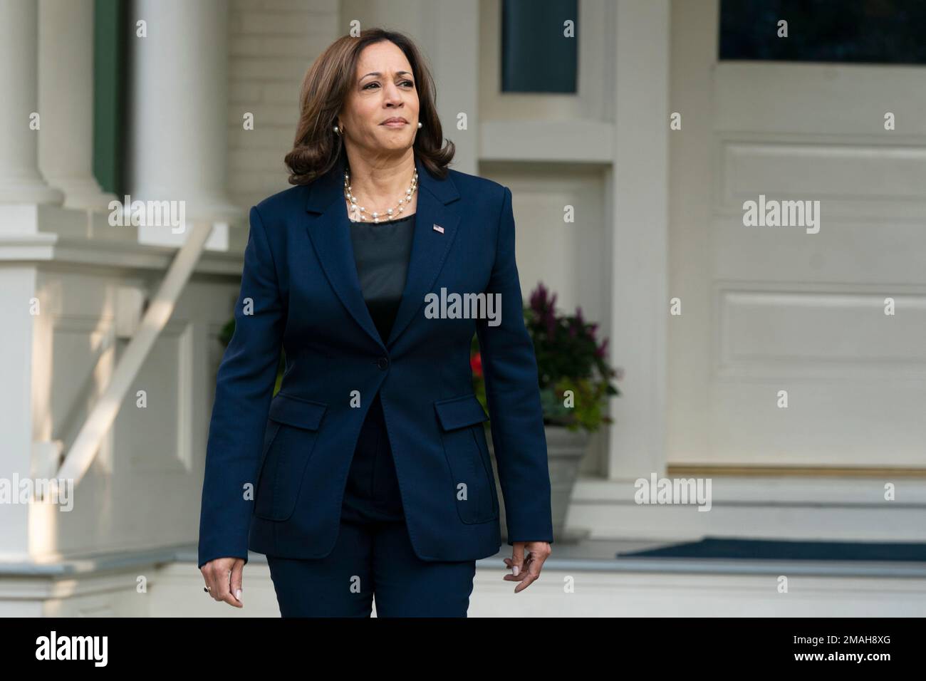 Vice President Kamala Harris waits outside the Vice President's ...