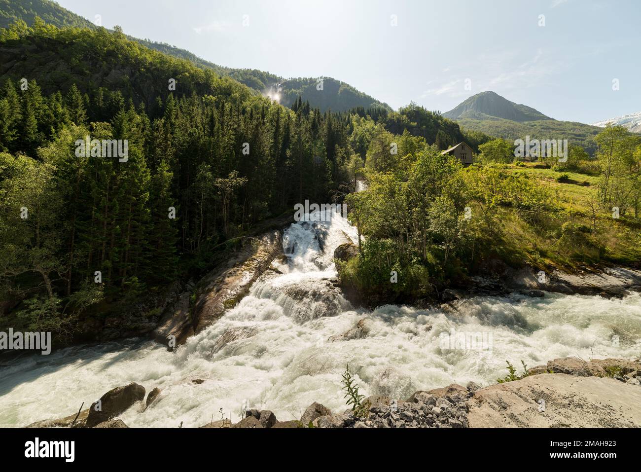 Hiking views in Buardalen near Odda, Norway in a sunny summer day ...