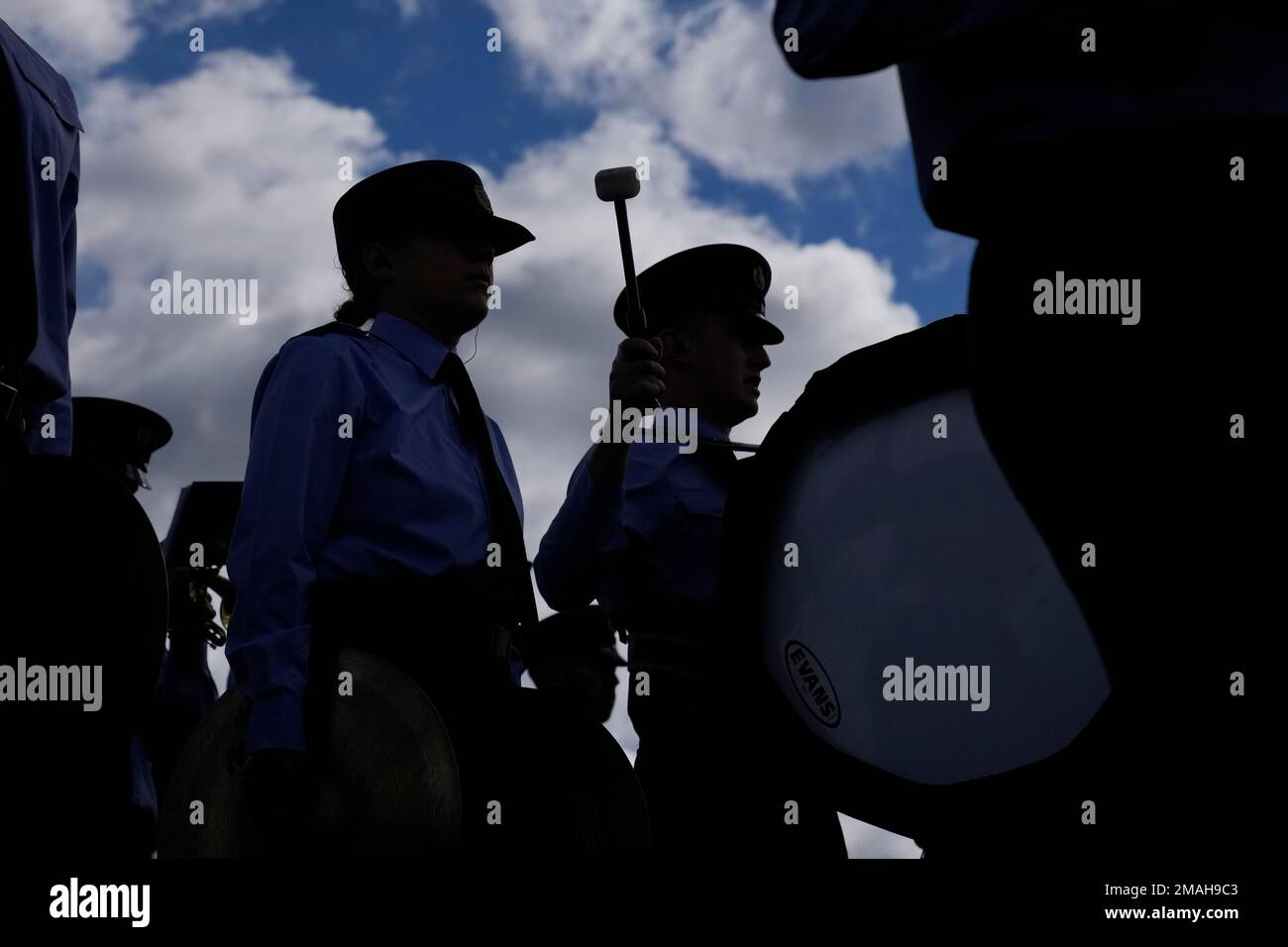 Members of the Royal Air Force Band take part in final drills as they ...