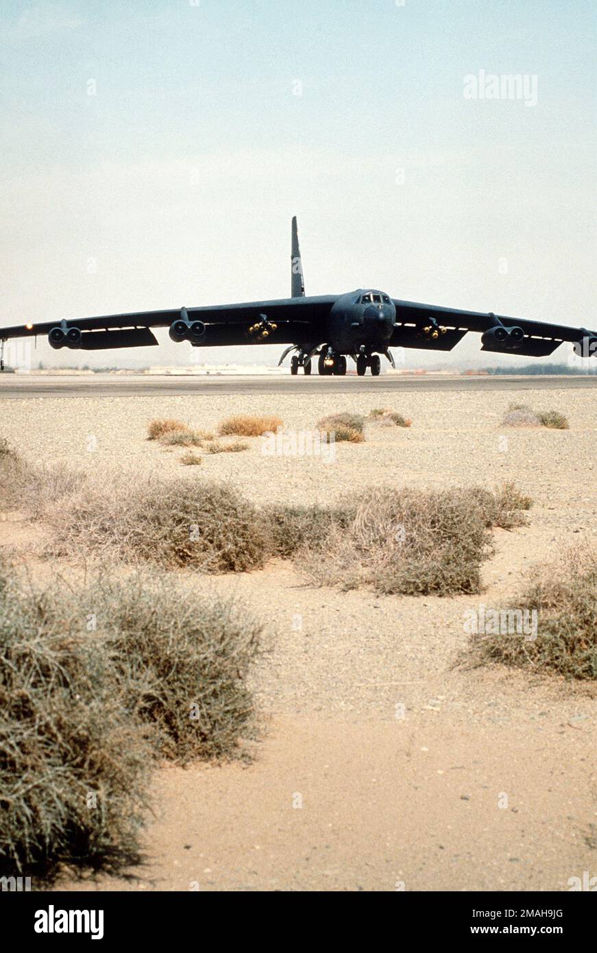 A Strategic Air Command B-52G Stratofortress aircraft prepares to take ...