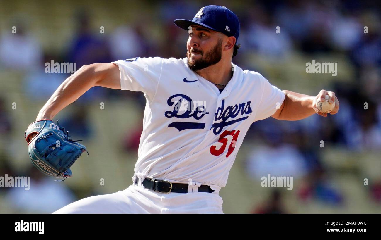 Los Angeles Dodgers relief pitcher Alex Vesia throws during a baseball ...