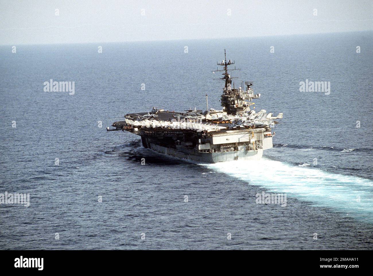A port quarter view of the aircraft carrier USS SARATOGA (CV-60 ...