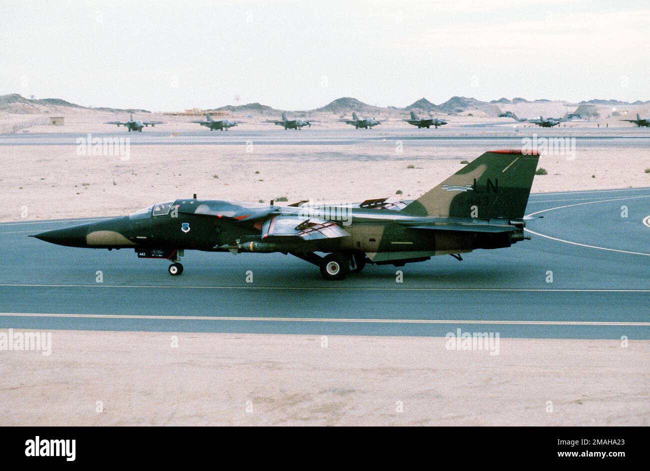 An F-111F fighter aircraft of the 494th Tactical Fighter Squadron, 48th ...