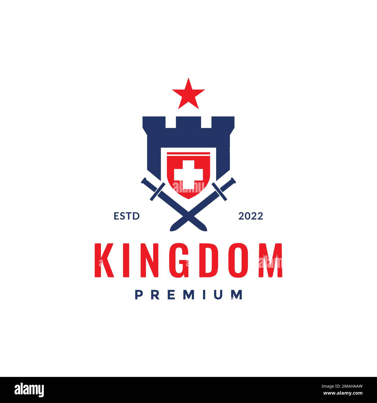 kingdom castle star cross swords classic legend colored retro logo ...