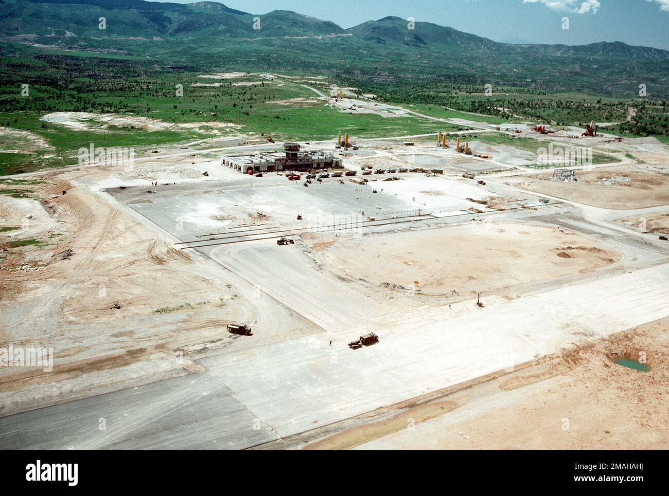 An aerial view of part of an Iraqi airfield being repaired by members ...