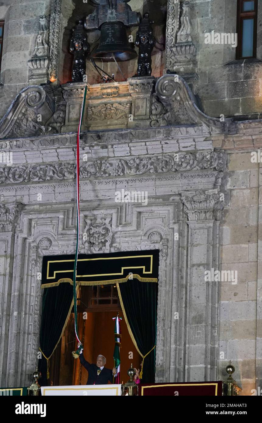 Mexican President Andres Manuel Lopez Obrador rings the Bell of Dolores ...