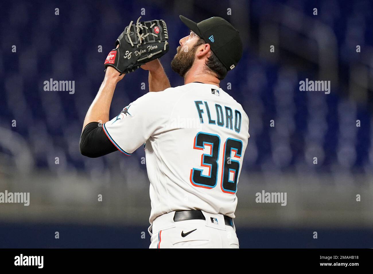 Miami Marlins relief pitcher Dylan Floro prepares to pitch during the ...