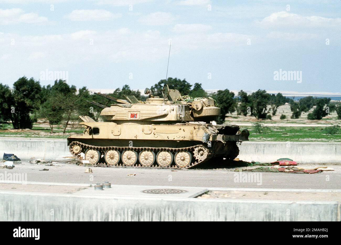 An Iraqi ZSU-23-4 self-propelled 23mm anti-aircraft gun system sits on ...