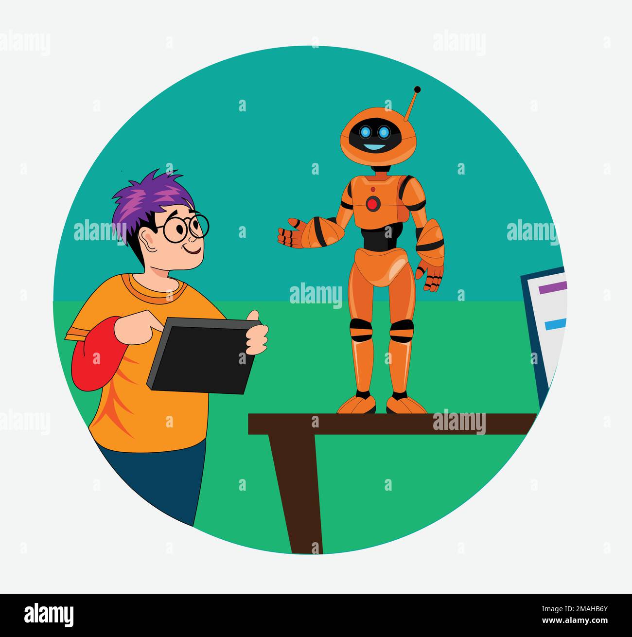 Robotics kids flat vector illustration with background Stock Vector ...