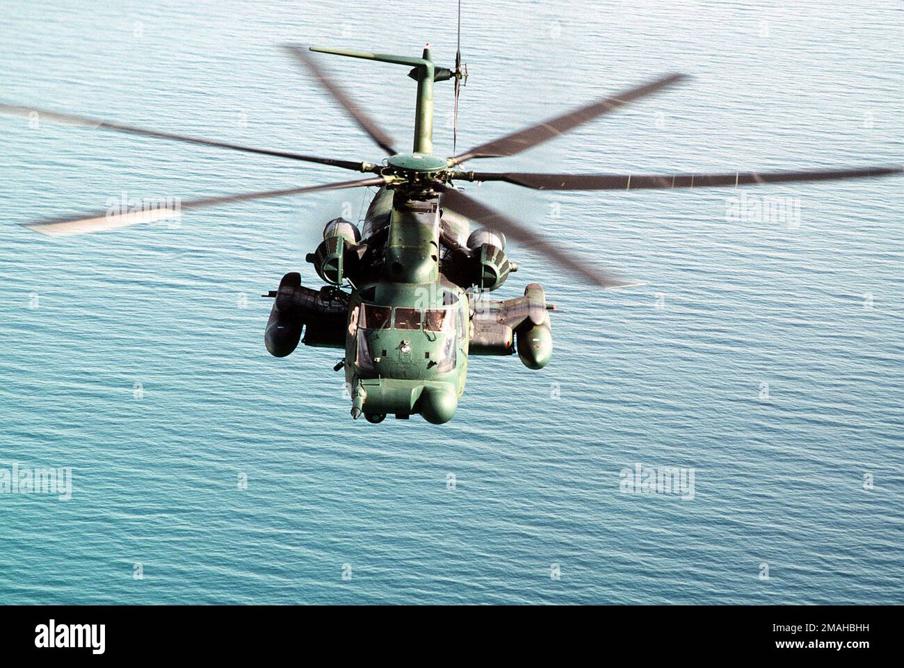 An air-to-air front view of an MH-53H Pave Low III helicopter. Country ...