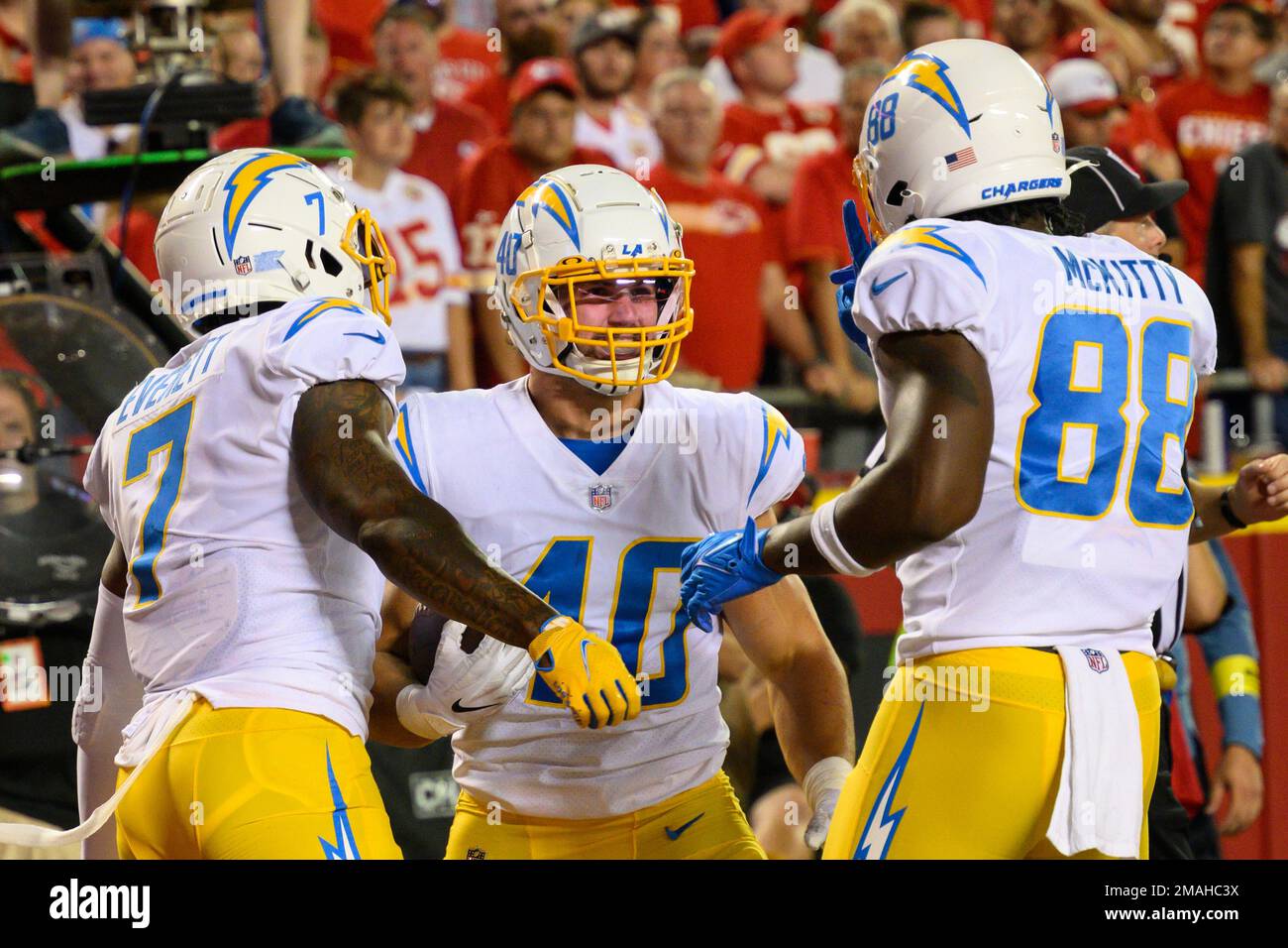 Los Angeles Chargers fullback Zander Horvath (40) celebrates his ...