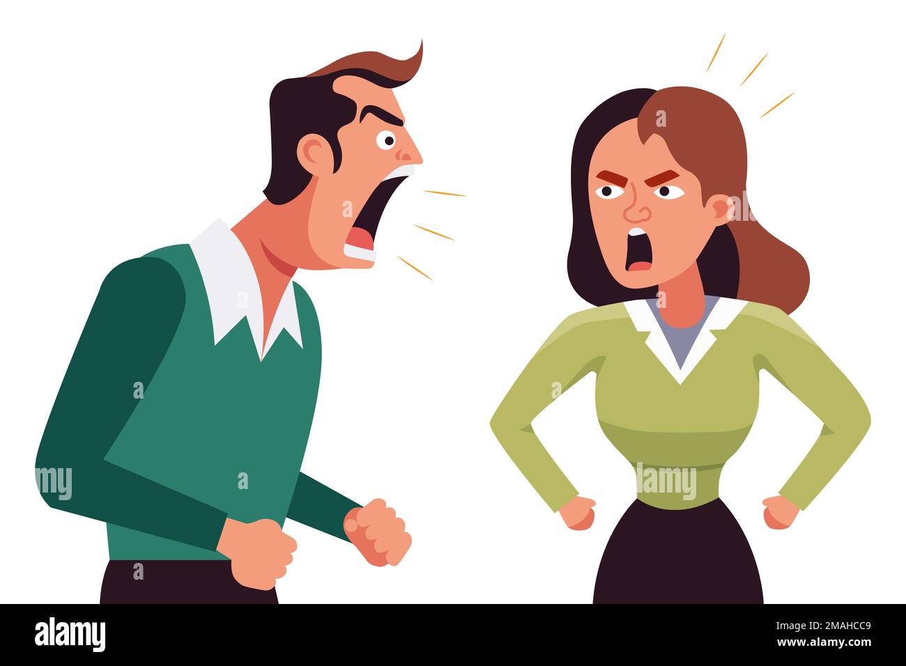 two characters are fighting. husband and wife yell at each other ...