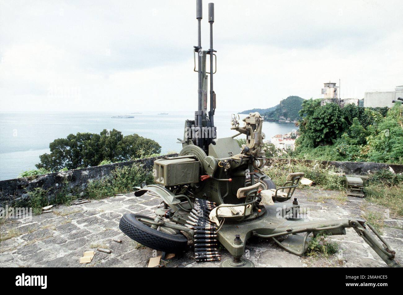 A Cuban (Soviet-made) ZU-23 23mm automatic anti-aircraft gun in place ...