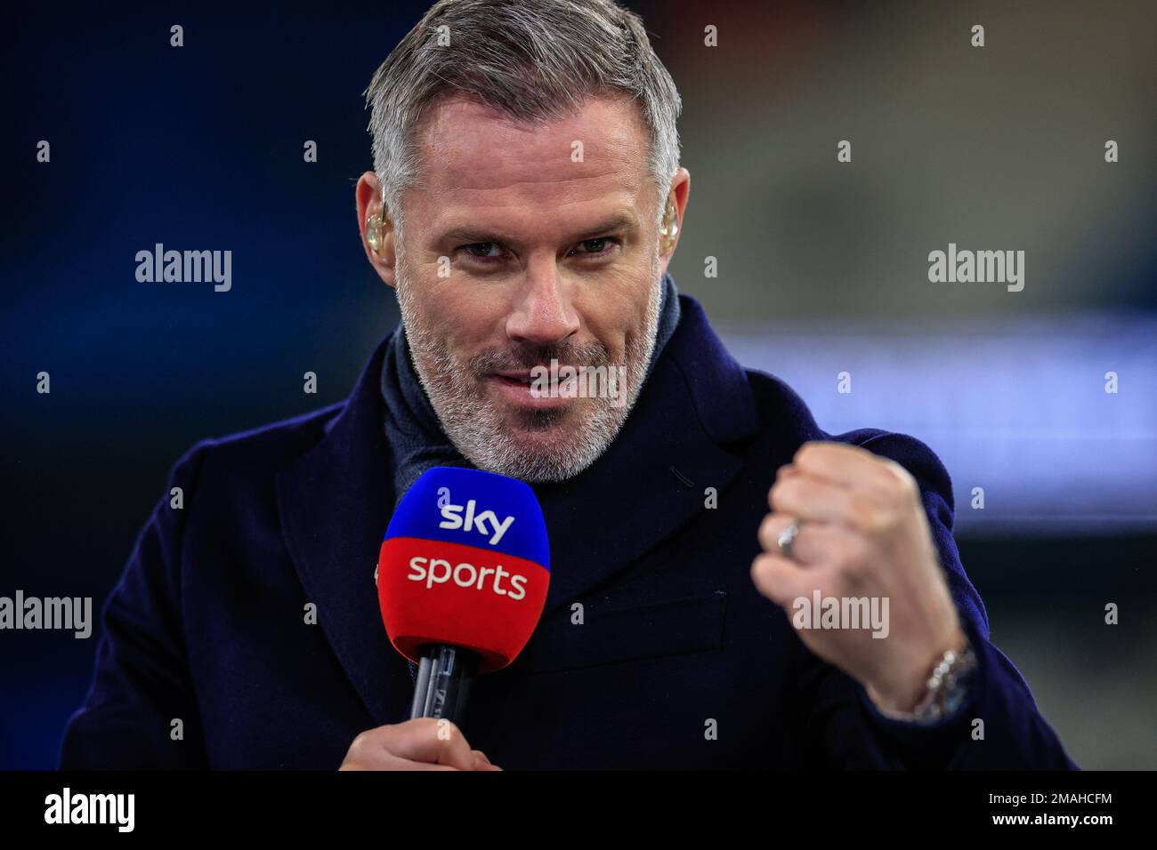 Pundit Jamie Carragher working for Sky Sports during the Premier League ...