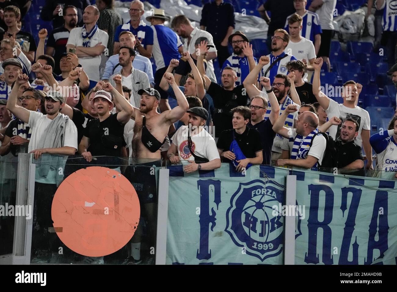 HJK's fans chant slogans after the end of the Europa League soccer ...
