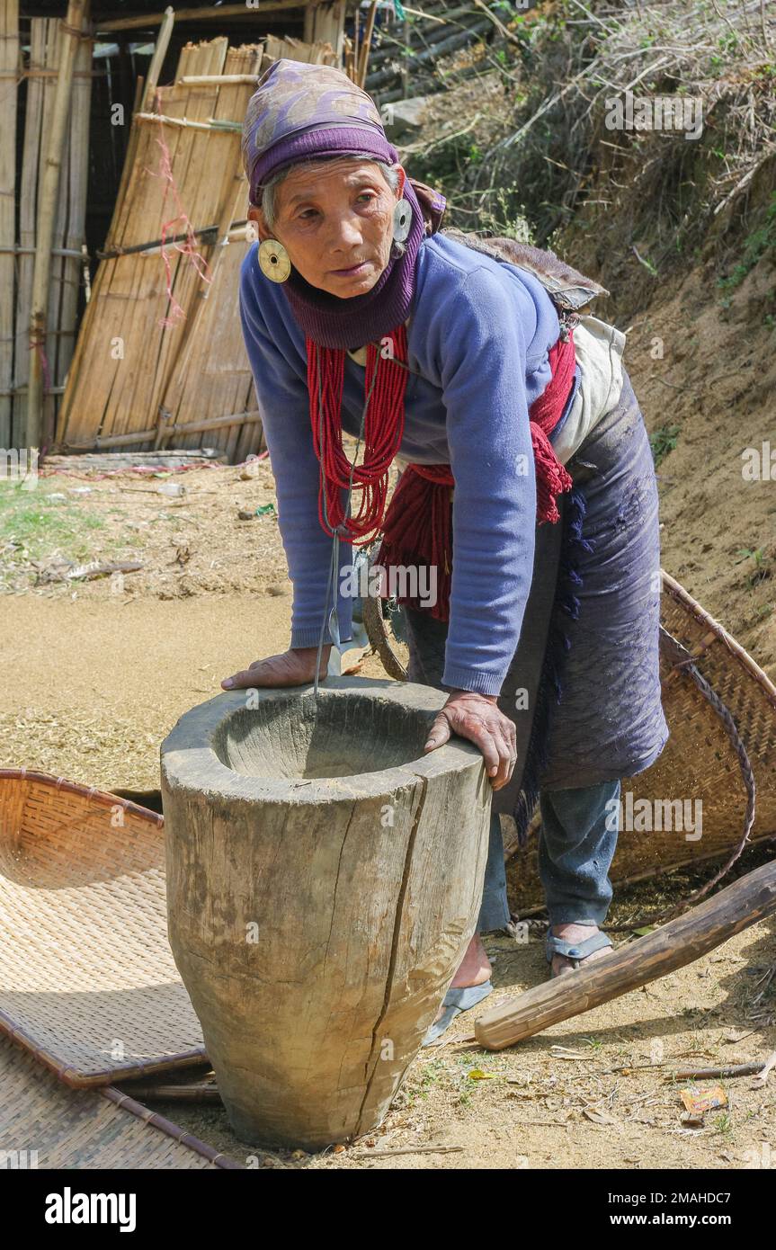 Raga, Arunachal Pradesh, India - 02 20 2013 : Nyishi tribe old woman ...