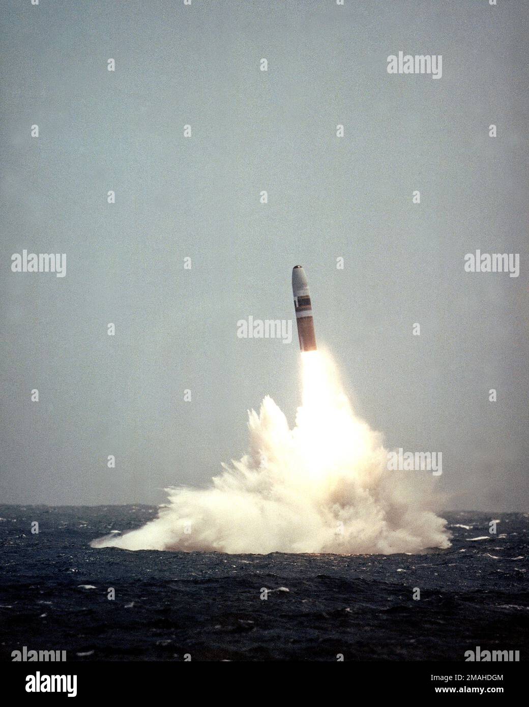 A view of the fifth launch of a Trident I (C-4) fleet ballistic missile ...