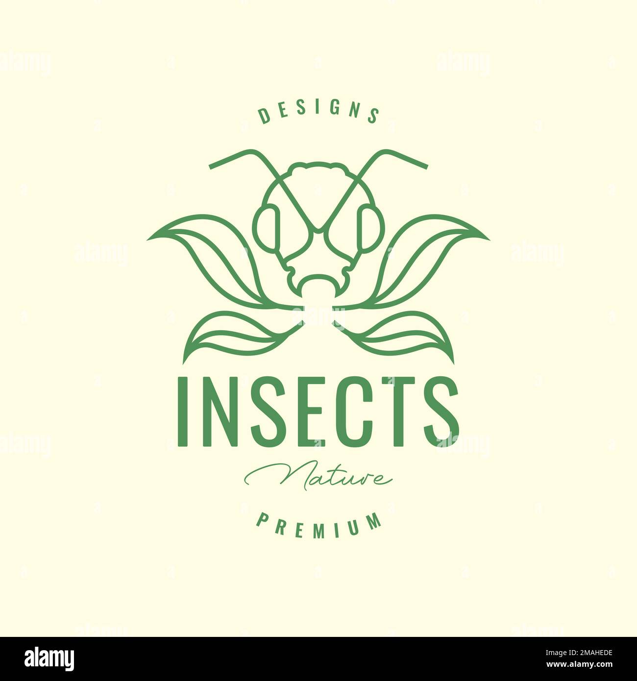 insect ant head antenna animal leaves grass hipster logo design vector ...