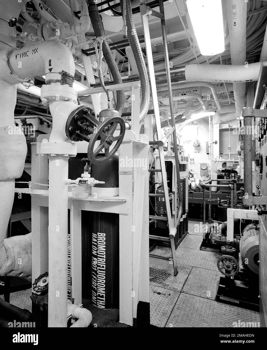 A view of auxiliary machinery No. 1 aboard the guided missile frigate ...