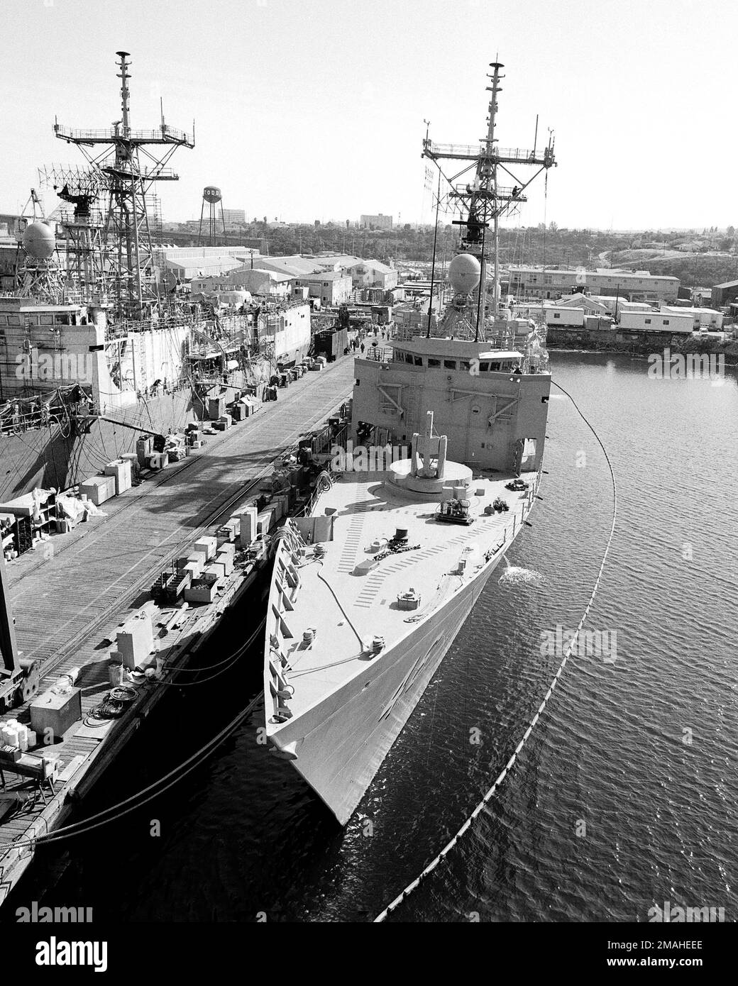 An aerial port bow view of the guided missile frigate RENTZ (FFG 46) at ...